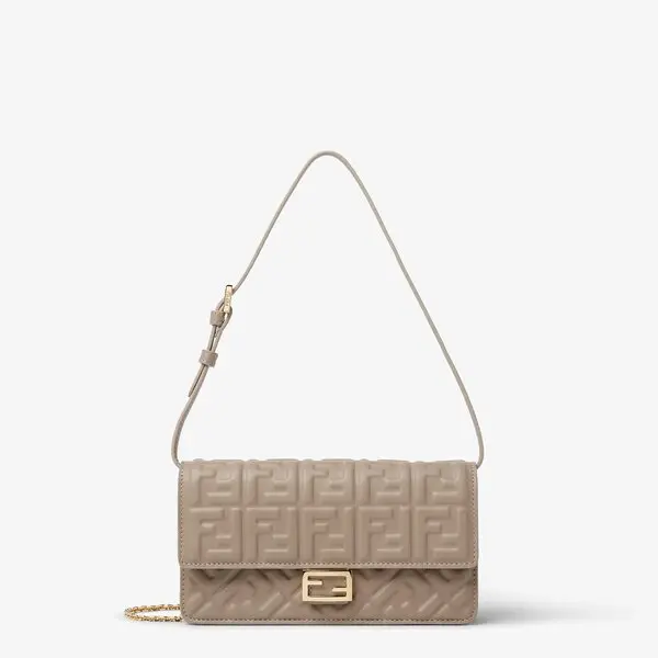 Fendi Tube Wallet On Chain Dove Gray Nappa Leather Wallet With Ff Motif - [gray]